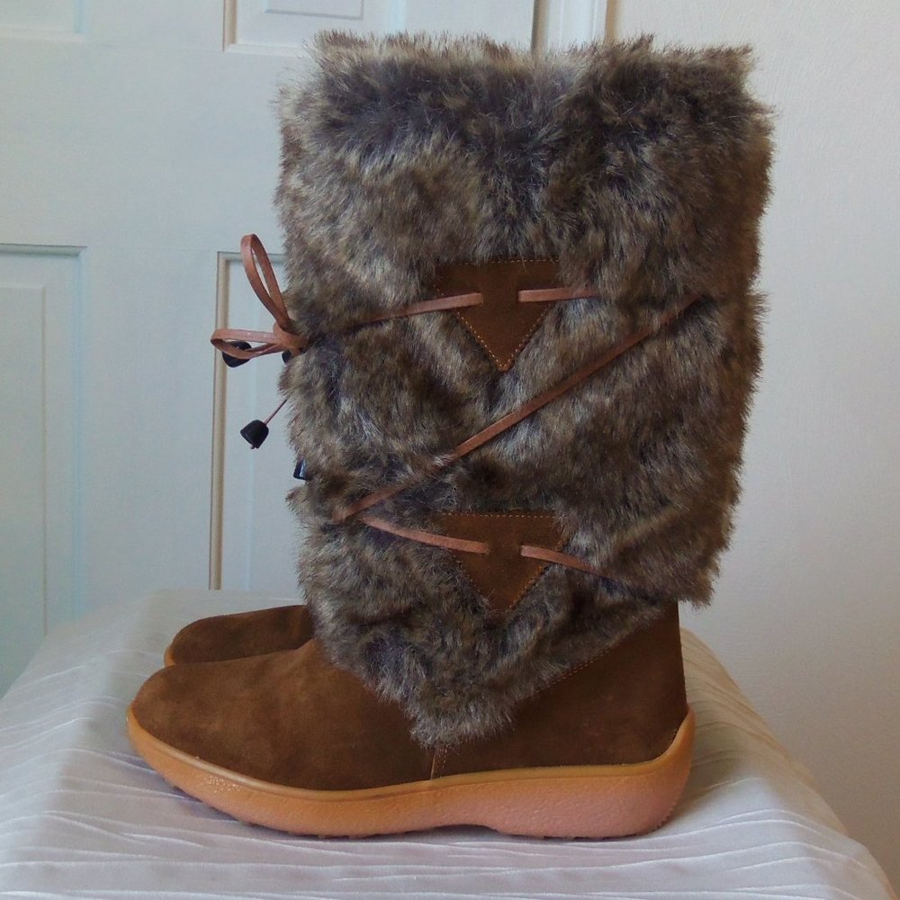 Oscar Sport Tall Brown Suede Boots With Faux Fur Sz 37 - Gem